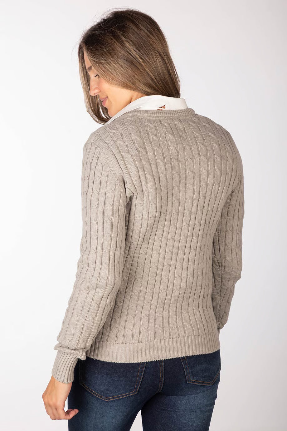 Rydale Emma V Neck Cable Knit Jumper Soft Grey – TRI Equestrian